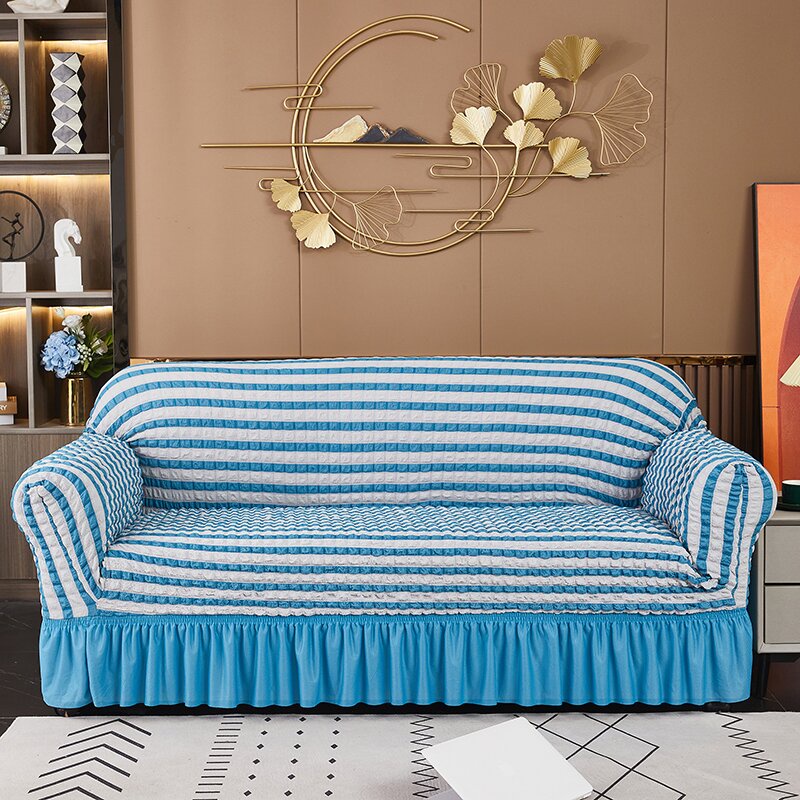 Universal Colorblock Seersucker Sofa Cover Elastic Stretch Sofa Cover ...