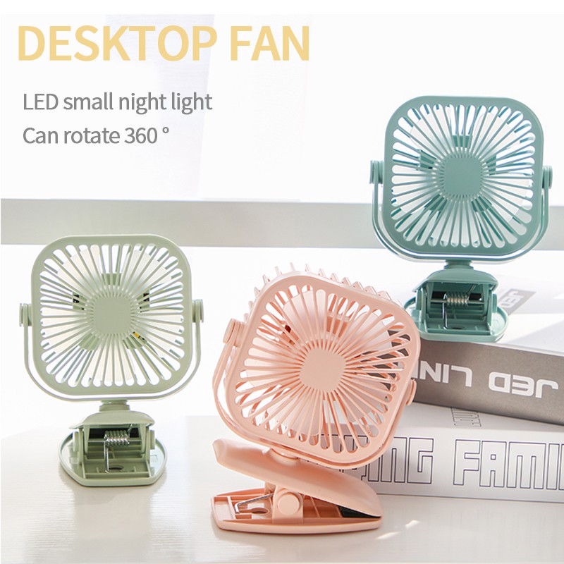 Desktop Fan MINI two files with lights clips for school dormitory ...