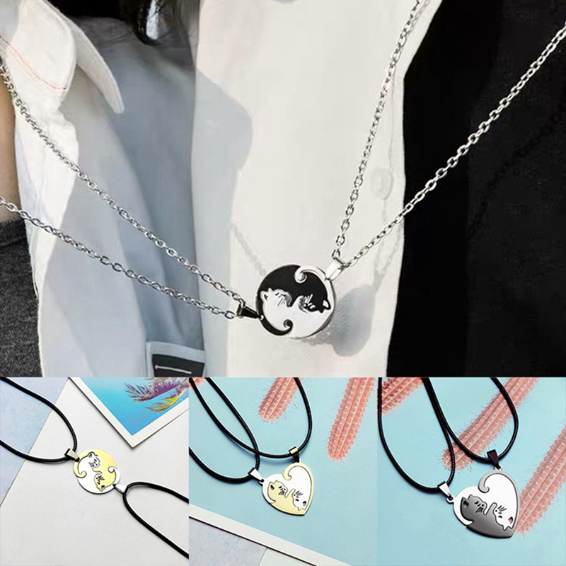 Love cat stitching necklace Cat Yin Yang Necklace Cat Necklace Cat ...