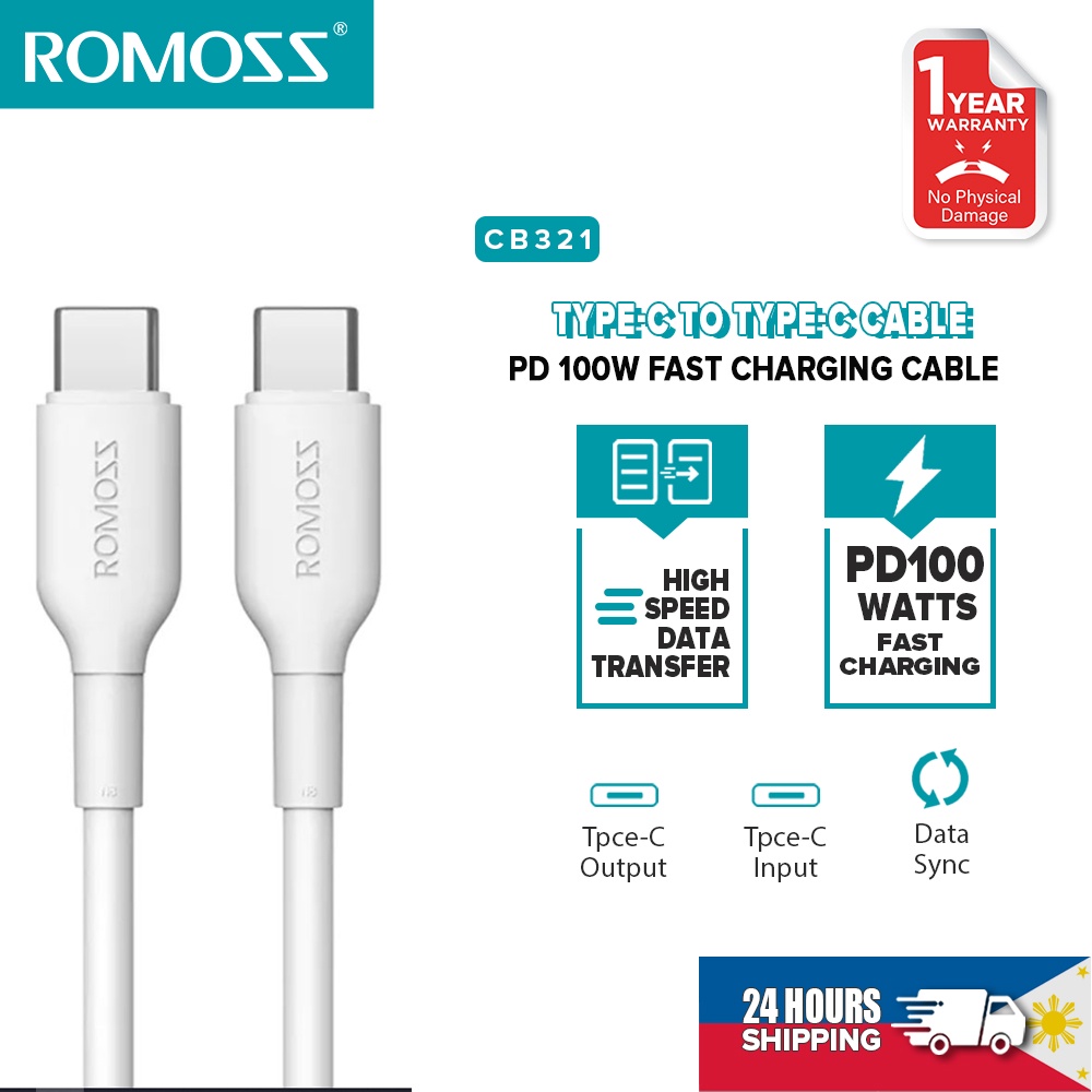 Romoss CB321 1M/2M Type-C to Type-C USB PD 100W Fast Charging Cable | Shopee Philippines