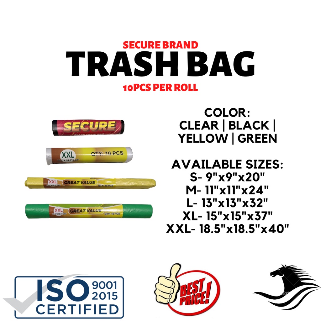 Trash Bag (Secure Brand) 10pcs per roll [S/M/L/XL/XXL] Black | Clear ...