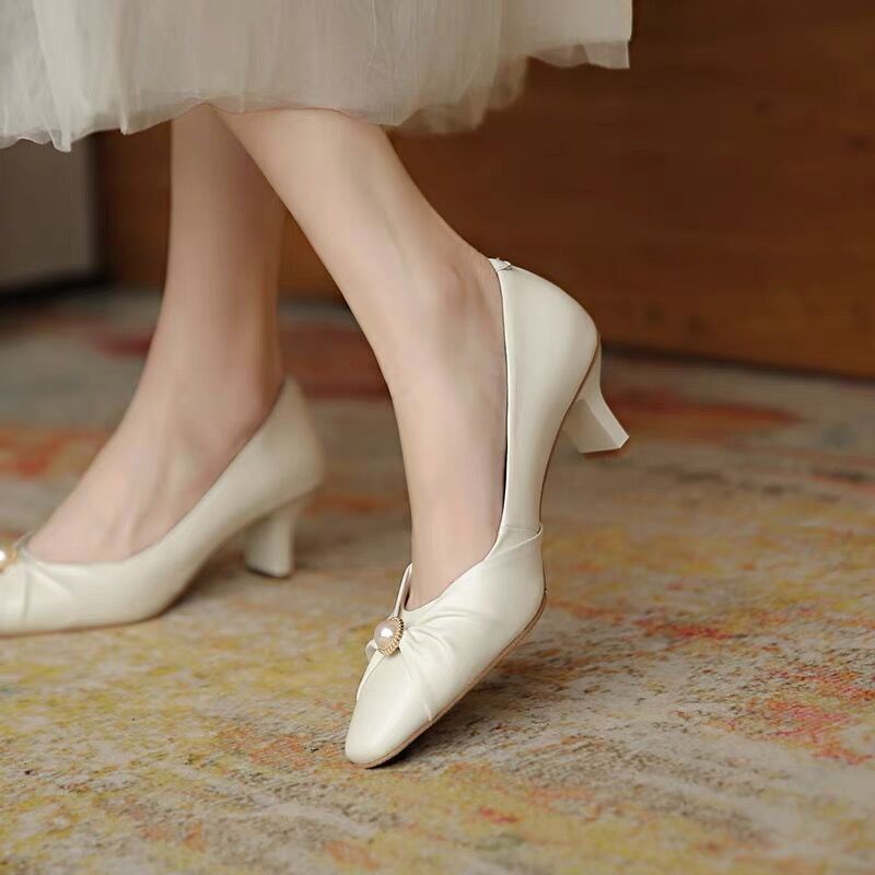 White High Heels Women Spring Autumn With Cheongsam Gentle Retro Niche ...
