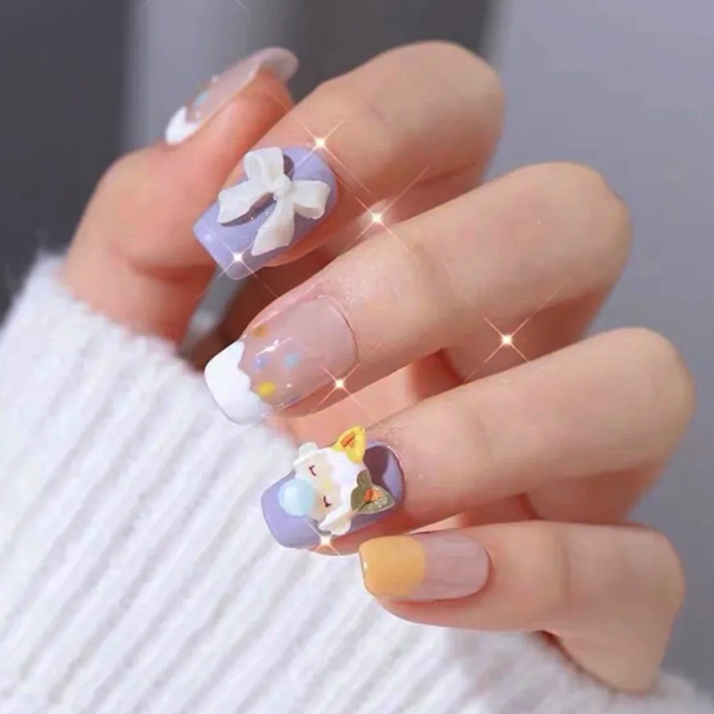 24pcs Artificial Matte French Nail Fake Nails Nail Sticker Press on ...