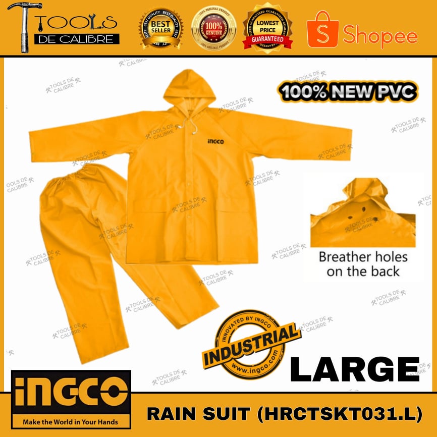 INGCO Rain Coat Suit Set with Zipper and 2 Pockets On The Coat ...