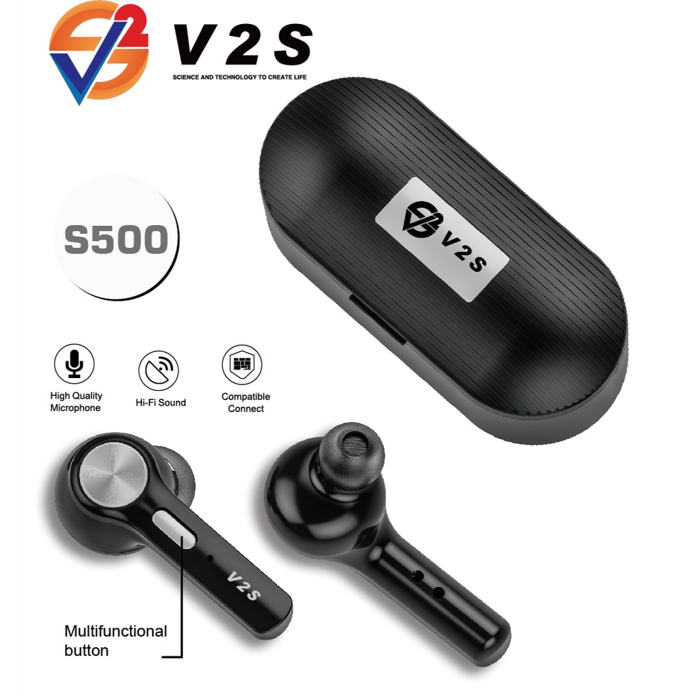V2S S500 Wireless Bluetooth Earphones Tws True Headset Stereo Bass ...