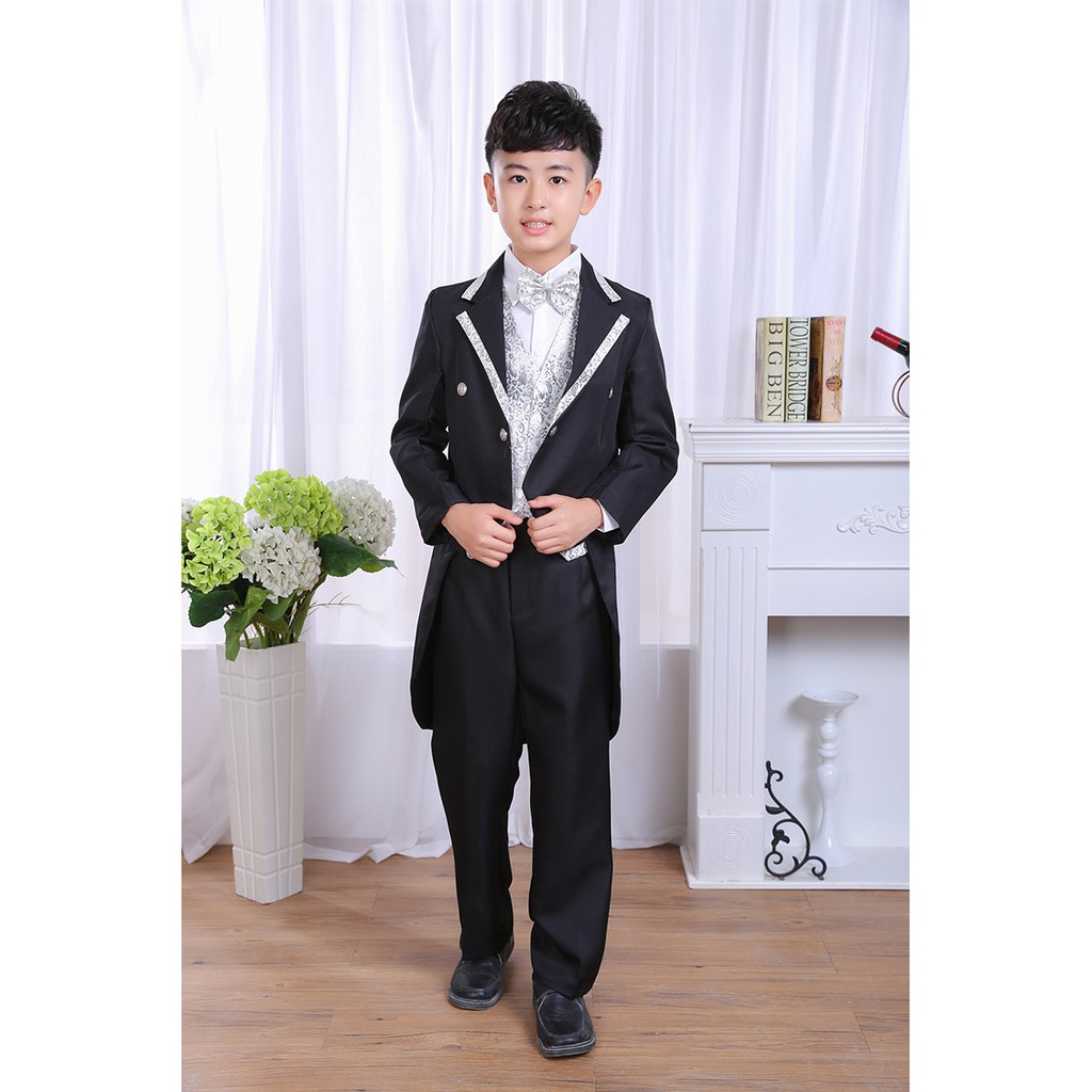 Lolanta 6 Pcs Toddler Boys Tuxedo Suit White Gold Black Long Tail Sets ...