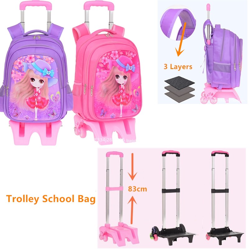 Trolley School Bag Beg Sekolah Beroda Roda Troli Perempuan Kanak ...