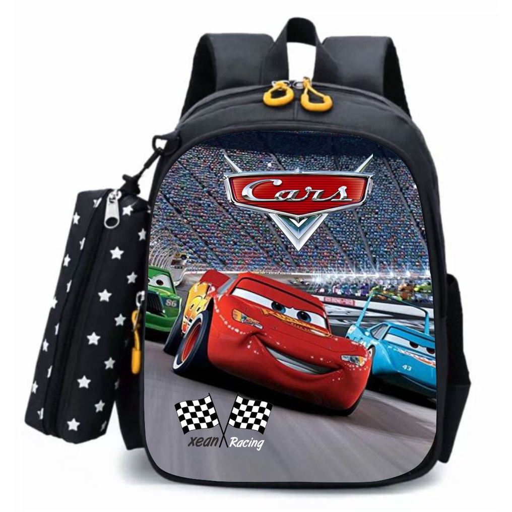 Boys School Backpack Character CARS Lightning Mcqueen 2in1 Bonus Pencil ...