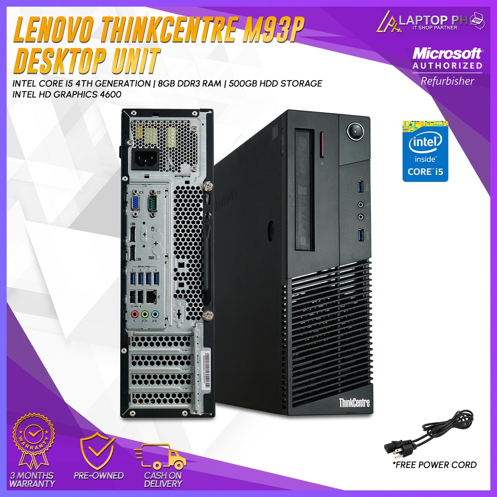 Lenovo ThinkCentre M93P SFF Desktop PC System Unit Intel Core i5 4th ...