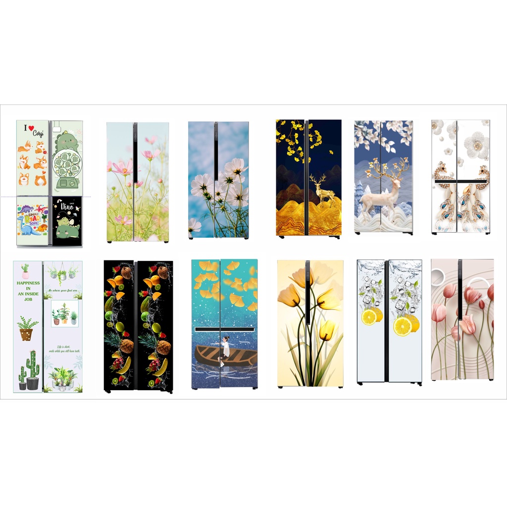 3d refrigerator sticker for side by side cabinet with 2 large doors ...