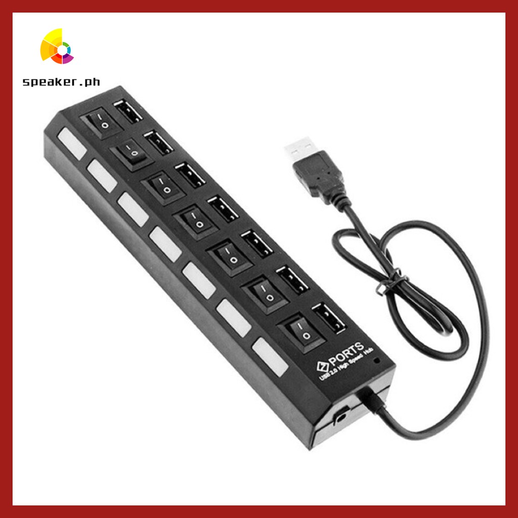 7 Ports USB High Speed Hub 2.0 Hub 480Mbps On/Off Switch With LED Light ...