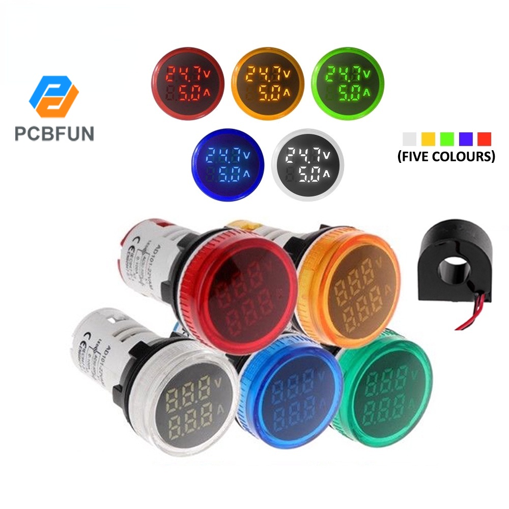 Pcbfun Ac 50-500V 0-100A Roundness 22Mm Led Digital Voltmeter Ammeter Voltage Current Meter ...
