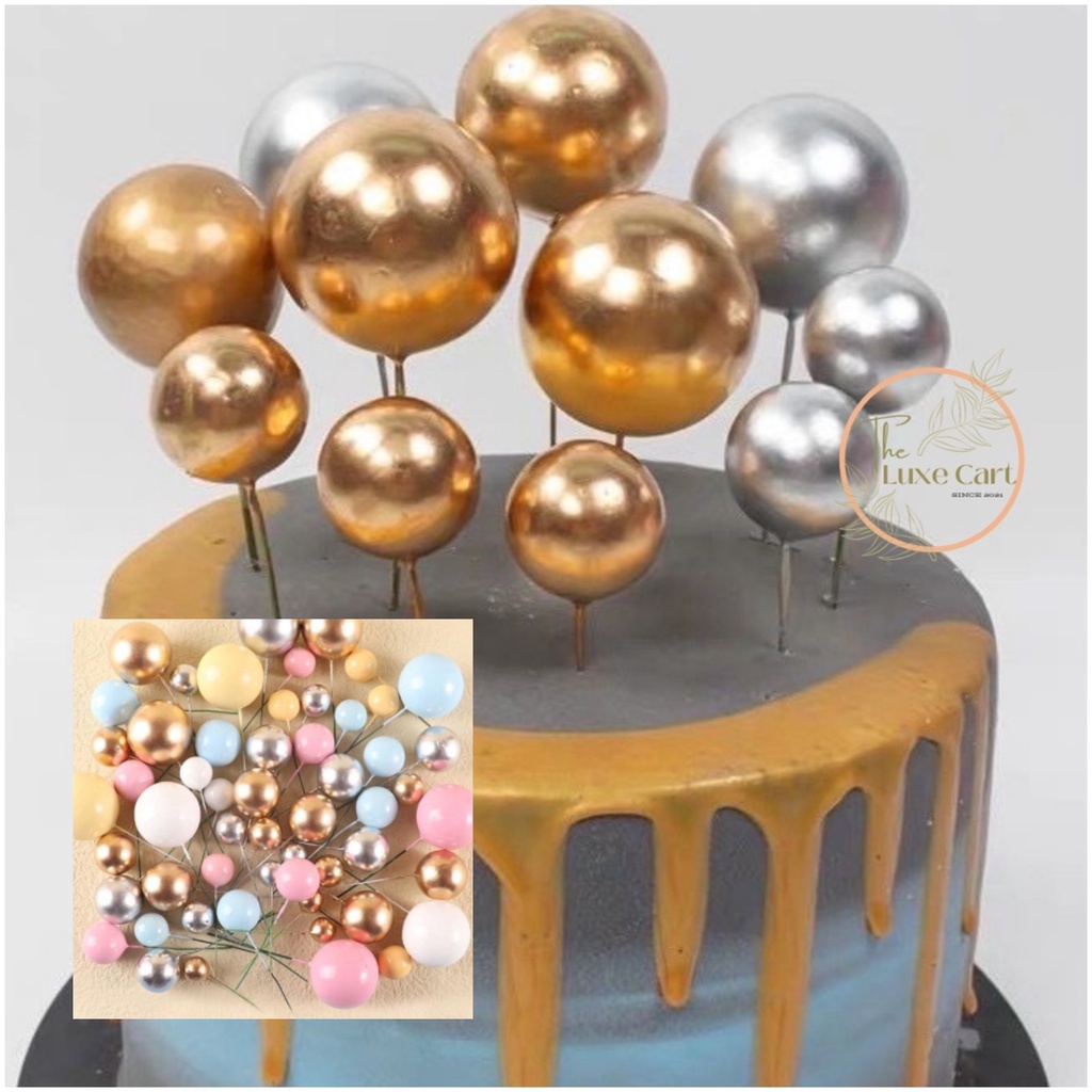 Balls Cake Topper Gold Silver White Yellow Pink Blue Decoration ...
