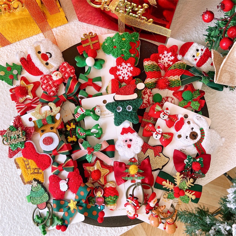 Christmas Hair Clips 10 PCS Set Colorful Small Snap Barrettes Cartoon ...