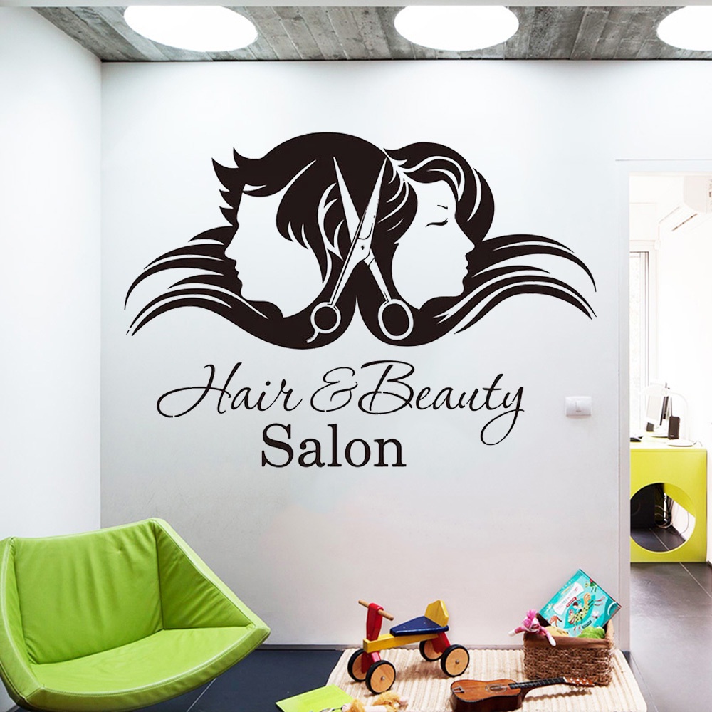 Hair & Beauty Salon Wall Sticker Vinyl Window Decor Barber Shop Sign ...