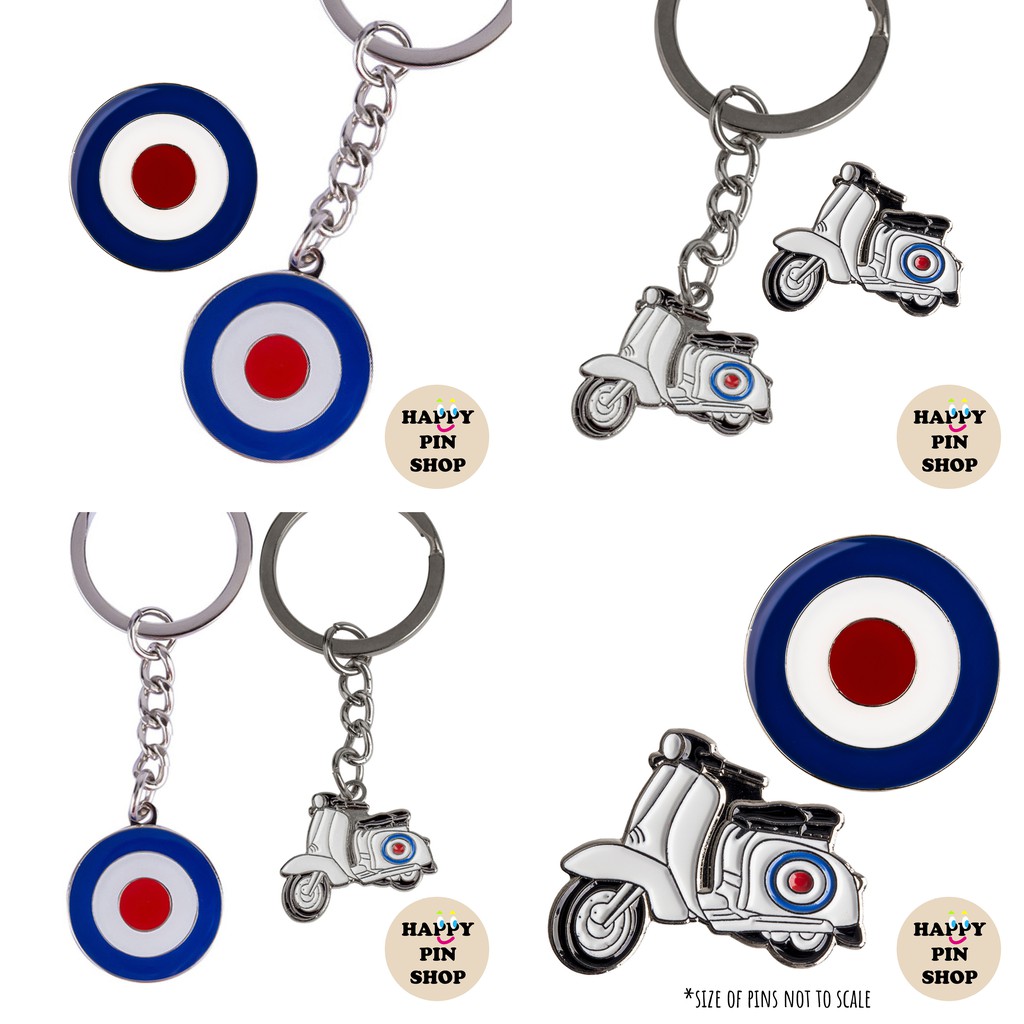 Enamel Pin & Keychain Sets - Vespa and RAF Roundel (UK Mods Symbol, Ben ...