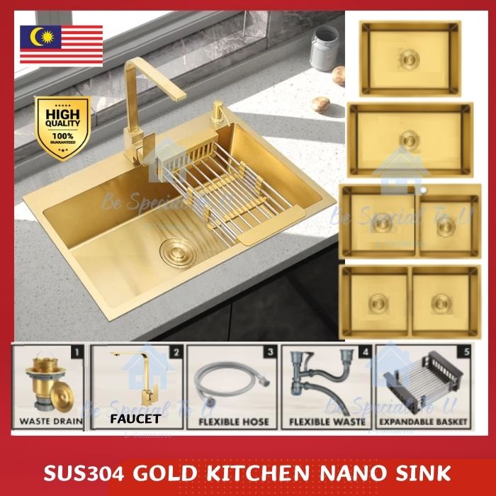 SUS304 Gold Premium Nano Sink Package Deals Stainless Steel Under/Top ...