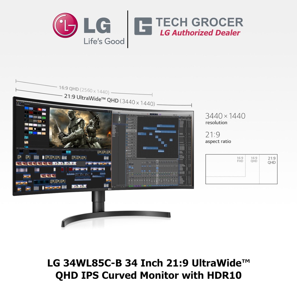 LG 34WL85C-B UltraWide 34” 21:9 Curved WQHD (3440 x 1440) IPS Display ...