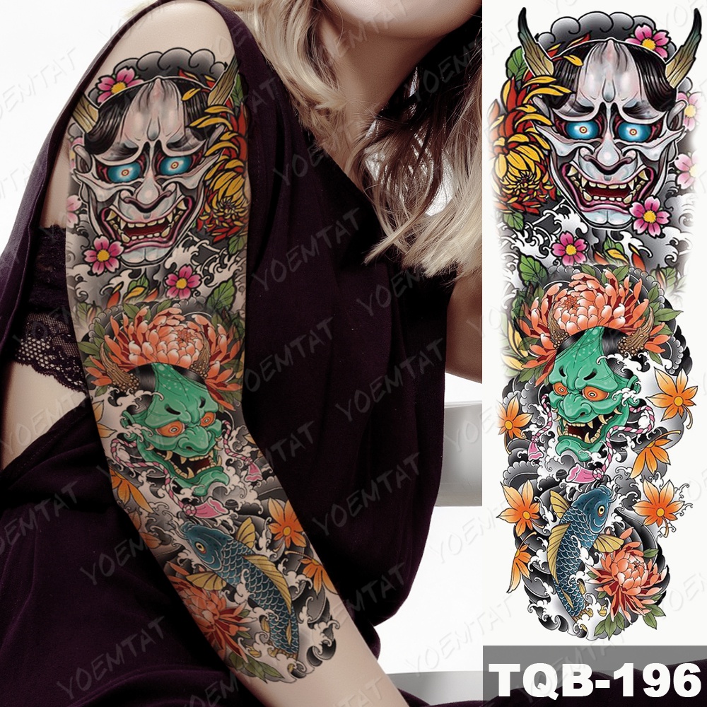 Large Arm Sleeve Tattoo Japanese Prajna Carp Dragon Waterproof ...