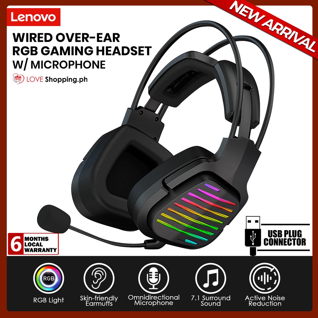 Lenovo G40B Wired Gaming Headset RGB Light Headphone w/ Noise ...