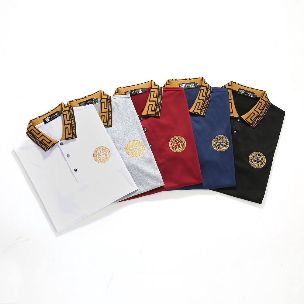 2022 Men Polo Shirt V er_sace Pattern Short Sleeve Polo Shirt Cotton ...