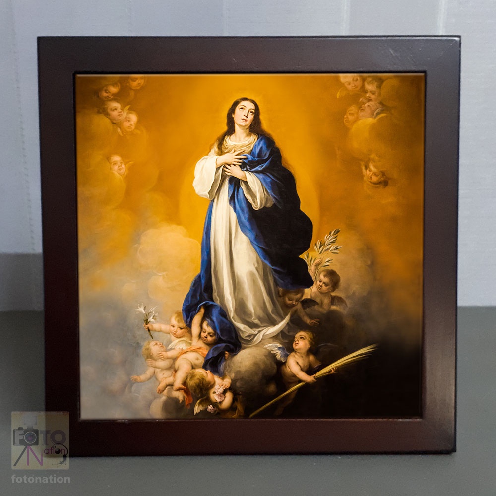 Wooden frame/printed ceramic tile, image of Our Lady of Immaculate ...