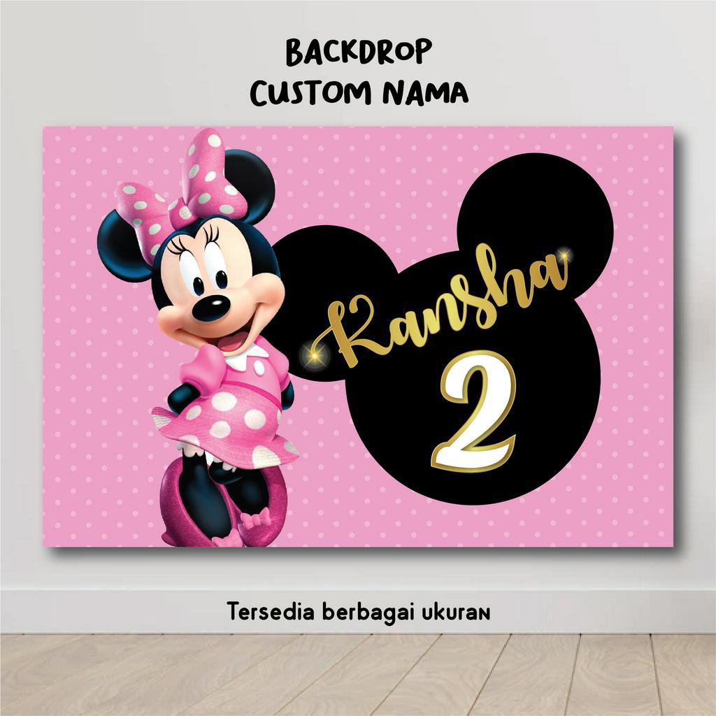 HIASAN DINDING Backdrop MINNIE MOUSE HAPPY BIRTHDAY PINK HBD BIRTHDAY ...