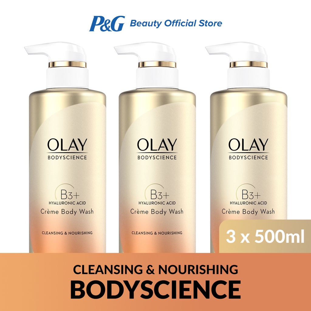 Olay Body Science Body Wash Cleansing and Nourishing (500mL) Trio ...
