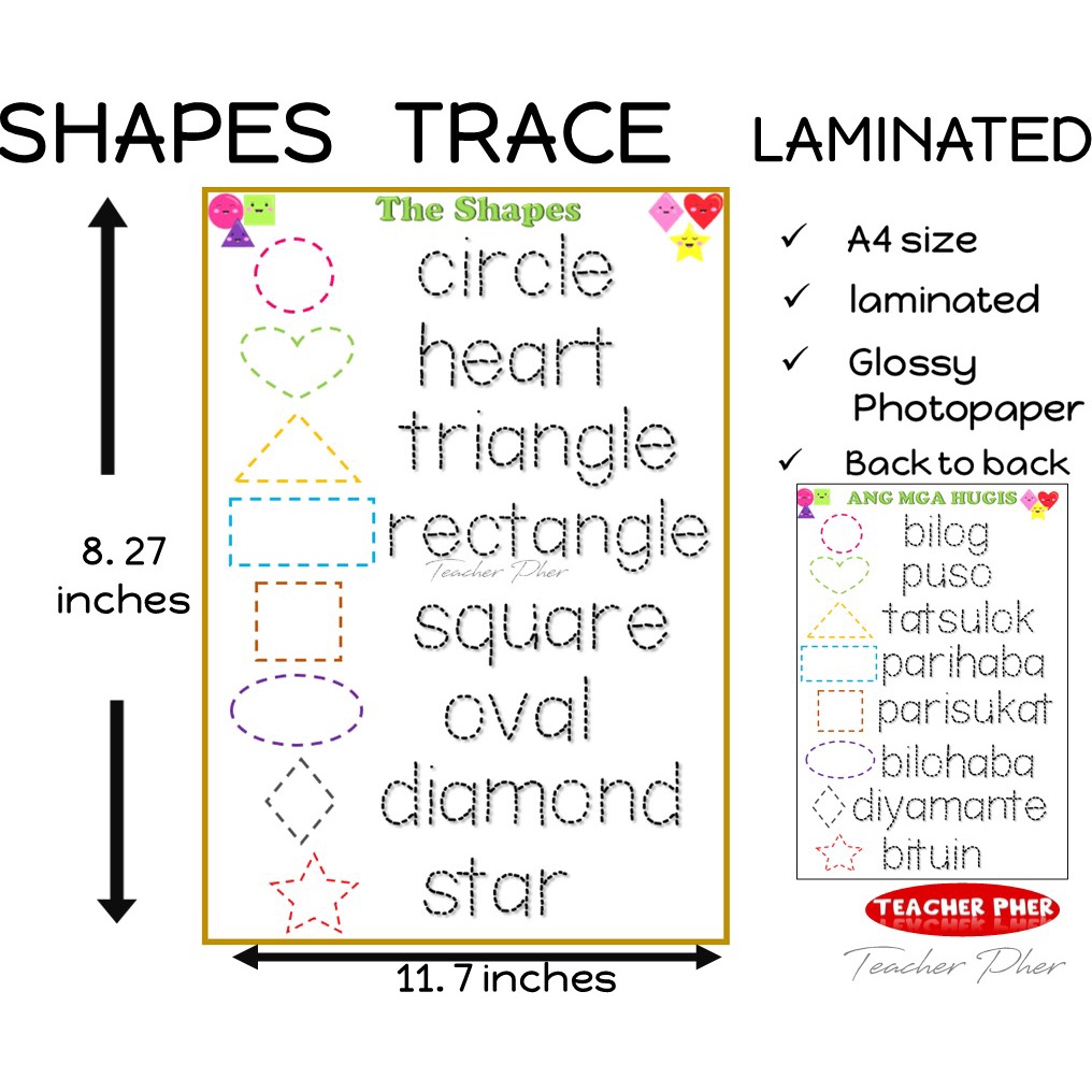 Tracing SHAPES back to back ENG FIL LAMINATED free 1 pen | Shopee ...