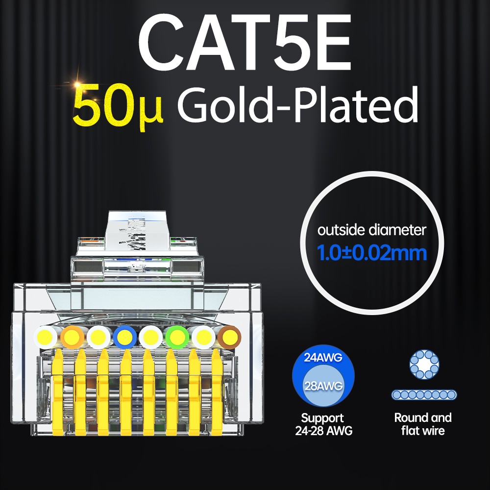 Ampcom Cat6 Pass Through 8p8c Stp Rj45 Connectors Shielded 3 50μ Gold