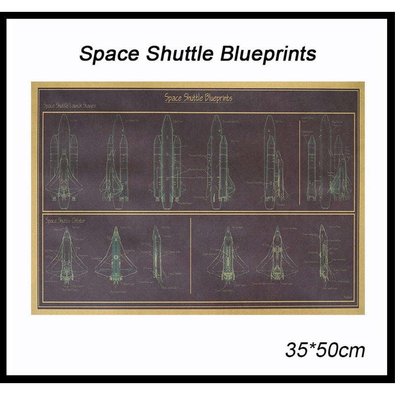 World Famous Design "Space Shuttle Blueprints" Vintage Poster Retro ...