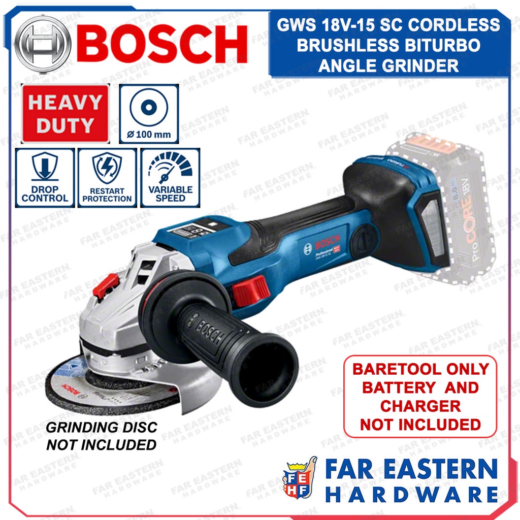BOSCH GWS 18V-15 SC Cordless Brushless Angle Grinder Biturbo Baretool ...
