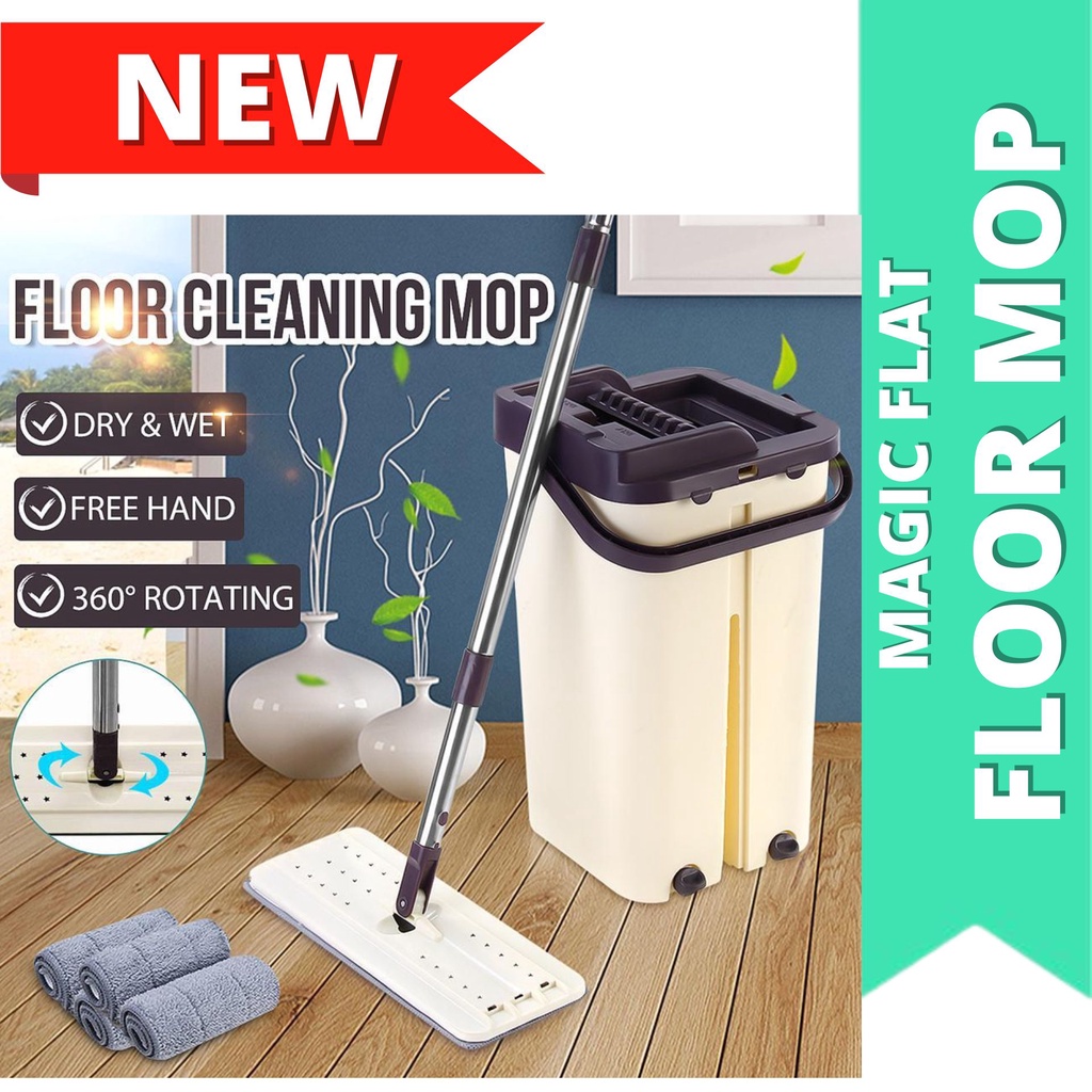 Original 360 Spin Free Hand Self Wash Lazy Floor Mop 2in1 Squeeze Dry Flat Mops magic Bucket ...