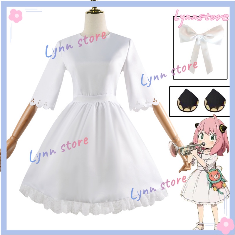Anime Spy X Family Anya Forger Cosplay Costume White Dress Wig Hairpins ...