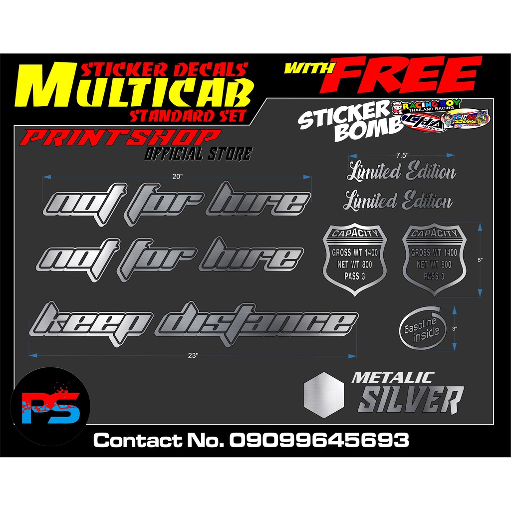 Multicab Standard marking Sticker Decals Set (CAPACITY, NOT FOR HIRE ...