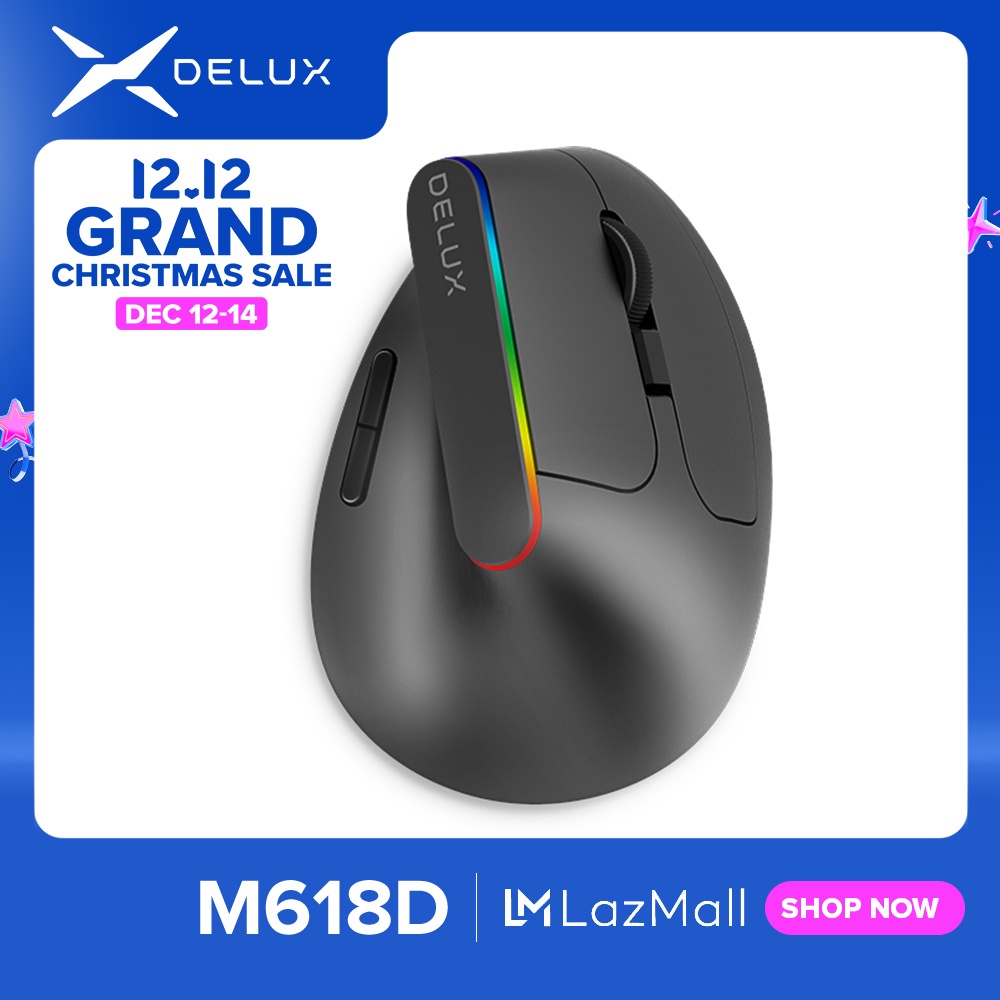 Delux M618D Ergonomic Vertical Mouse Rechargable Wireless 2.4GHz 6 Buttons Gaming Mouse gamer ...