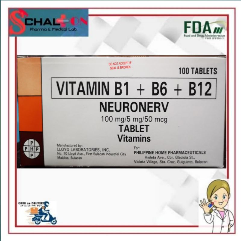 NEURONERV VITAMIN B1 + B6 + B12100 mg/5 mg /50 mcg Tablet by 100s ...