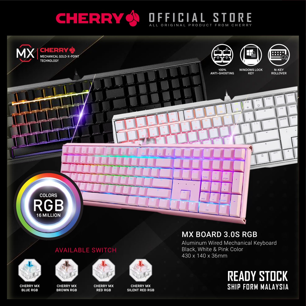 CHERRY MX BOARD 3.0S RGB Aluminum Screwless Wired Mechanical Gaming ...