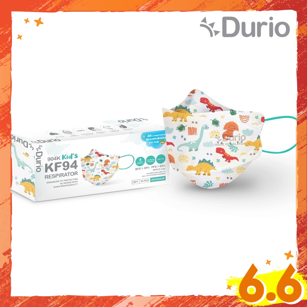 [Durio Authorized Reseller]Durio 904K Kid's KF94 Respirator (Dinosaur ...