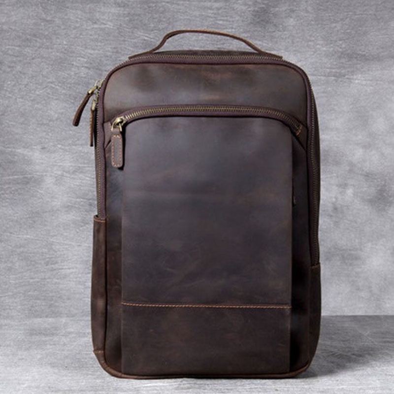 Vintage Crazy Horse genuine leather backpacks for boy handmade men's ...
