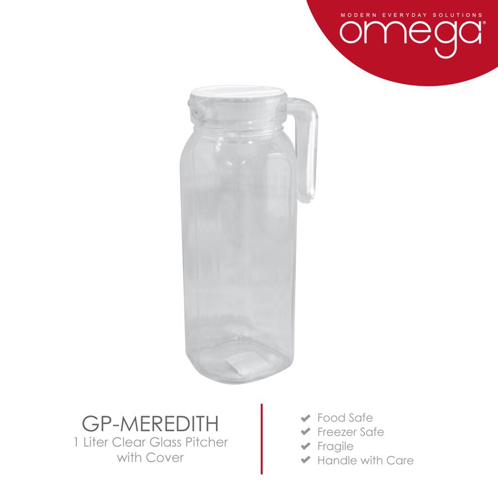 Omega MEREDITH SQUARE CLEAR GLASS PITCHER IN BULK PACK 1L | Shopee ...