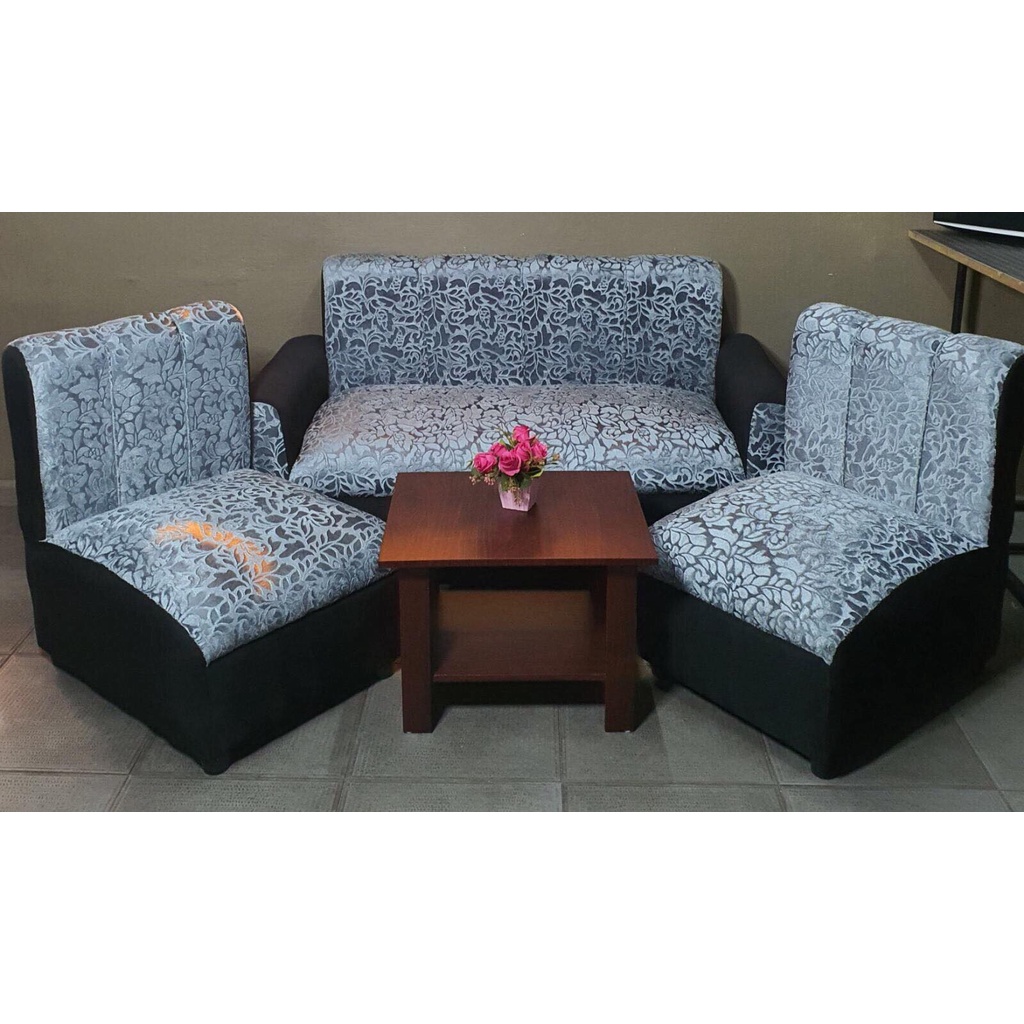 sala set light grey velvet with center table uratex foam 7hS | Shopee ...