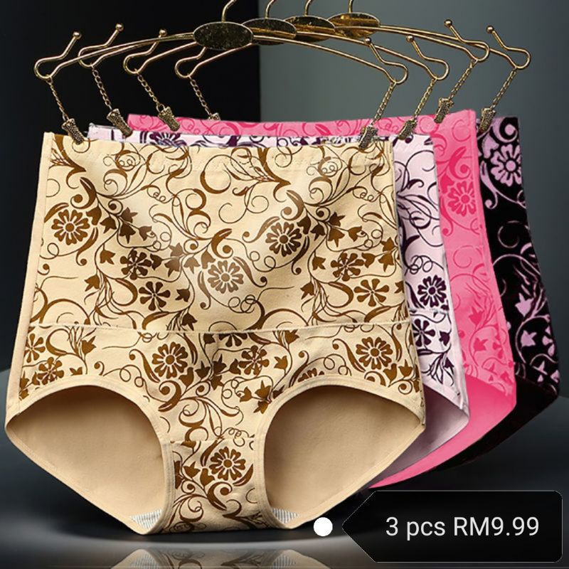 3 helai RM9.99 Panties High Waist Corak Bunga | Shopee Philippines