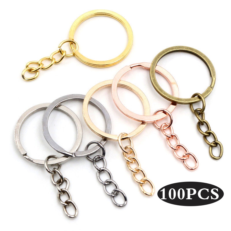 100Pcs Key Ring with Chain Key Chain Key Holder Pendant Split Ring ...