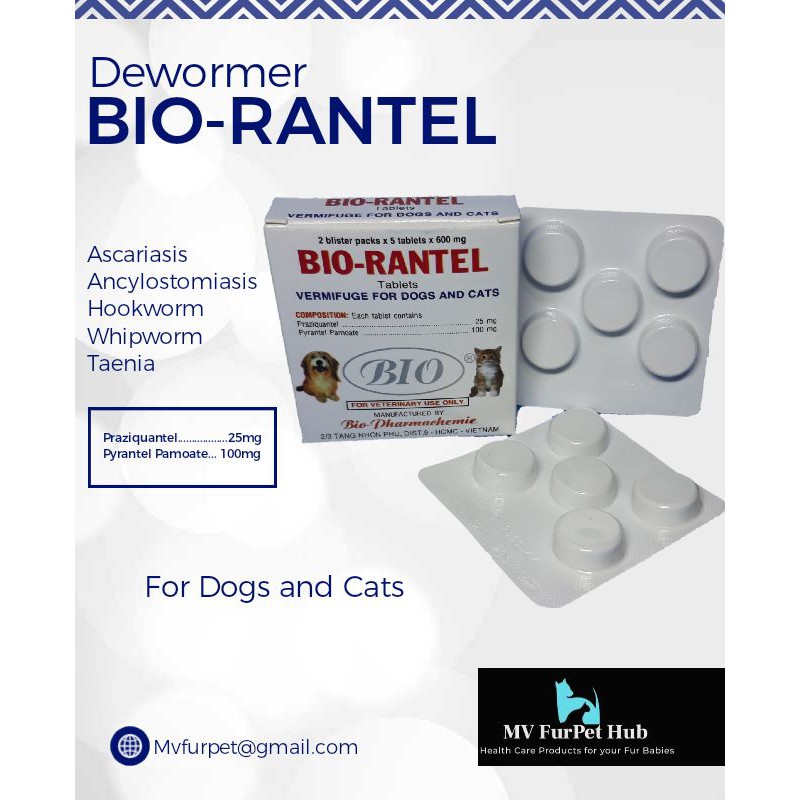 BIO-RANTEL 5 Tablets (1 blister pack) (Dewormer for Dogs and Cats ...