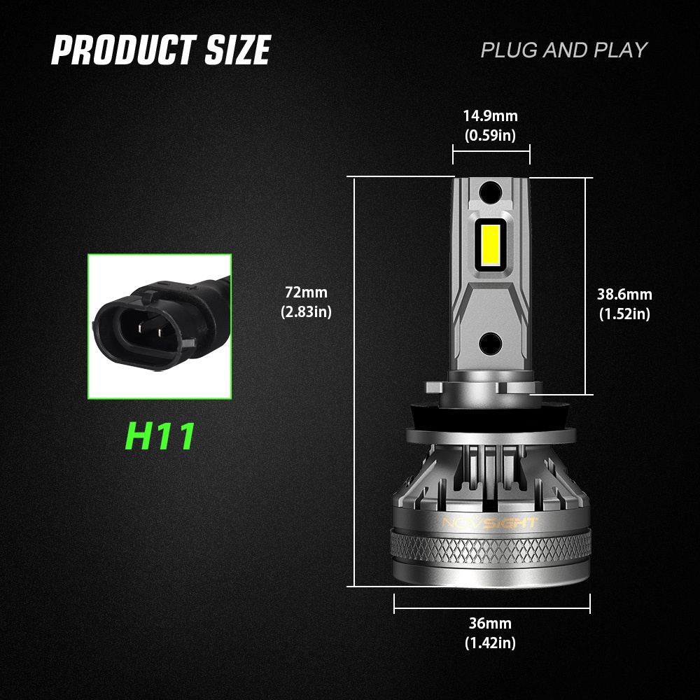 Novsight N37 H4 H11 LED Headlight Light Bulb 120W 22000LM A Pair 6500K ...