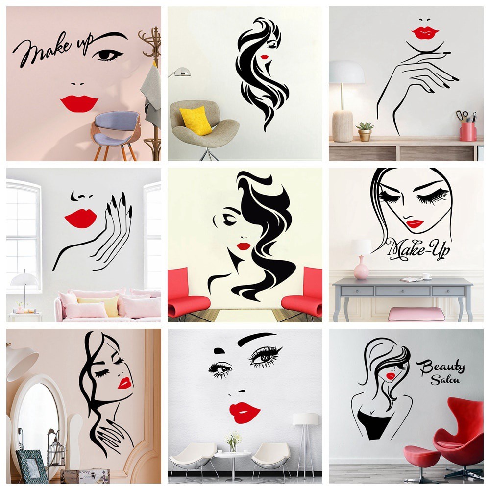 Beauty Salon Wall Sticker Beautiful Lady Hairdresser For Lady's Red ...