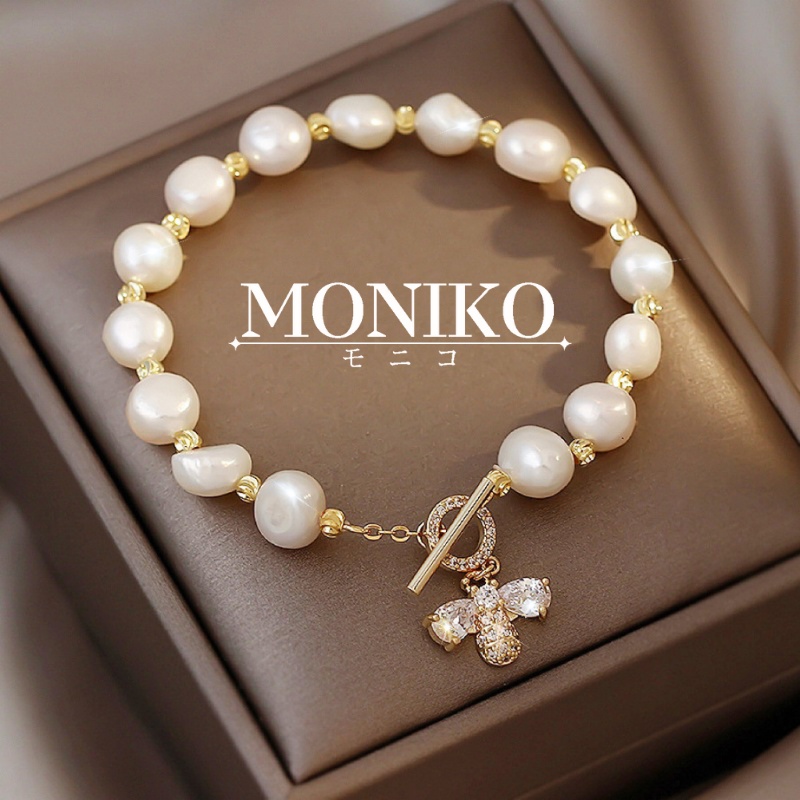 Moniko Luxury 18K Gold Plated Bee Flower Natural Freshwater Pearl ...