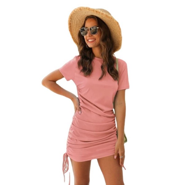 Yco Korean Fashion Side String Cotton Dress For Women mini Dress ...