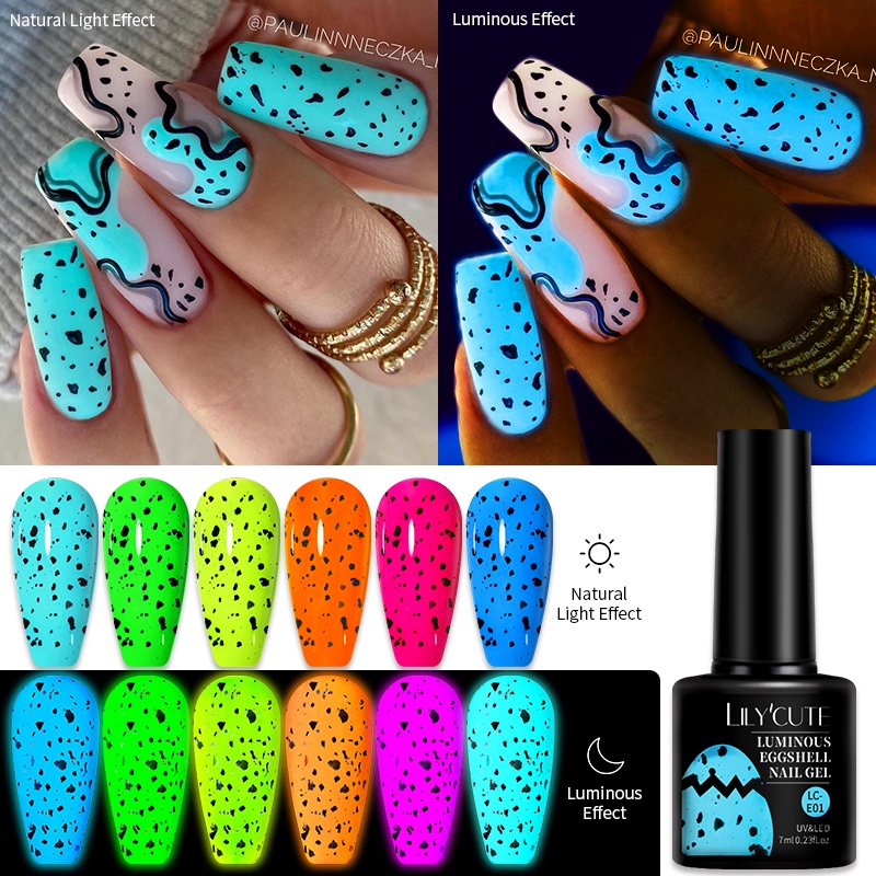 LILYCUTE Neon Luminous Eggshell Gel Nail Polish Glow In Dark Vernis ...